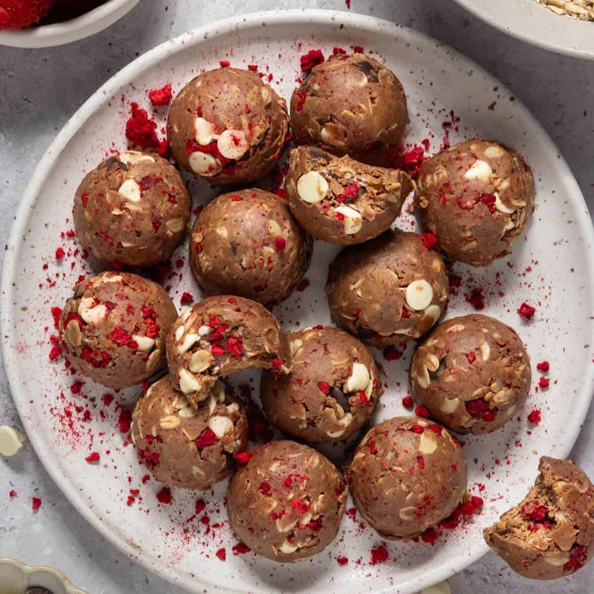White Chocolate Raspberry Protein Balls | Begin With Balance