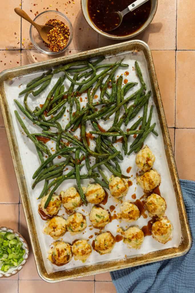 Oven Baked Chicken Meatballs and Green Beans Sheet Pan | Begin With Balance